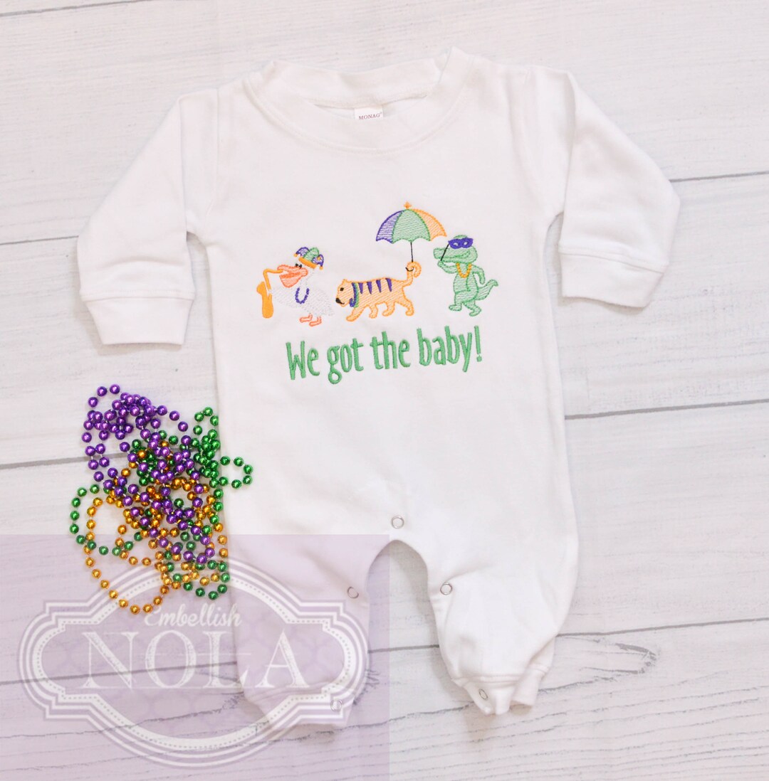 We Got the Baby! Animal Parade Mardi Gras Romper, Knit Romper, Mardi ...