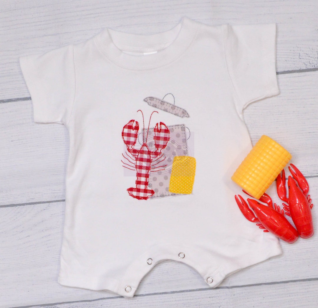 Crawfish Applique Monogrammed Romper, Crawfish Boil, Crawfish Outfit - Etsy
