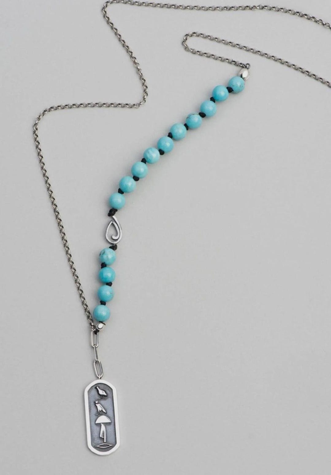 Water Element Turquoise Stone Silver Necklace 27 In - Etsy