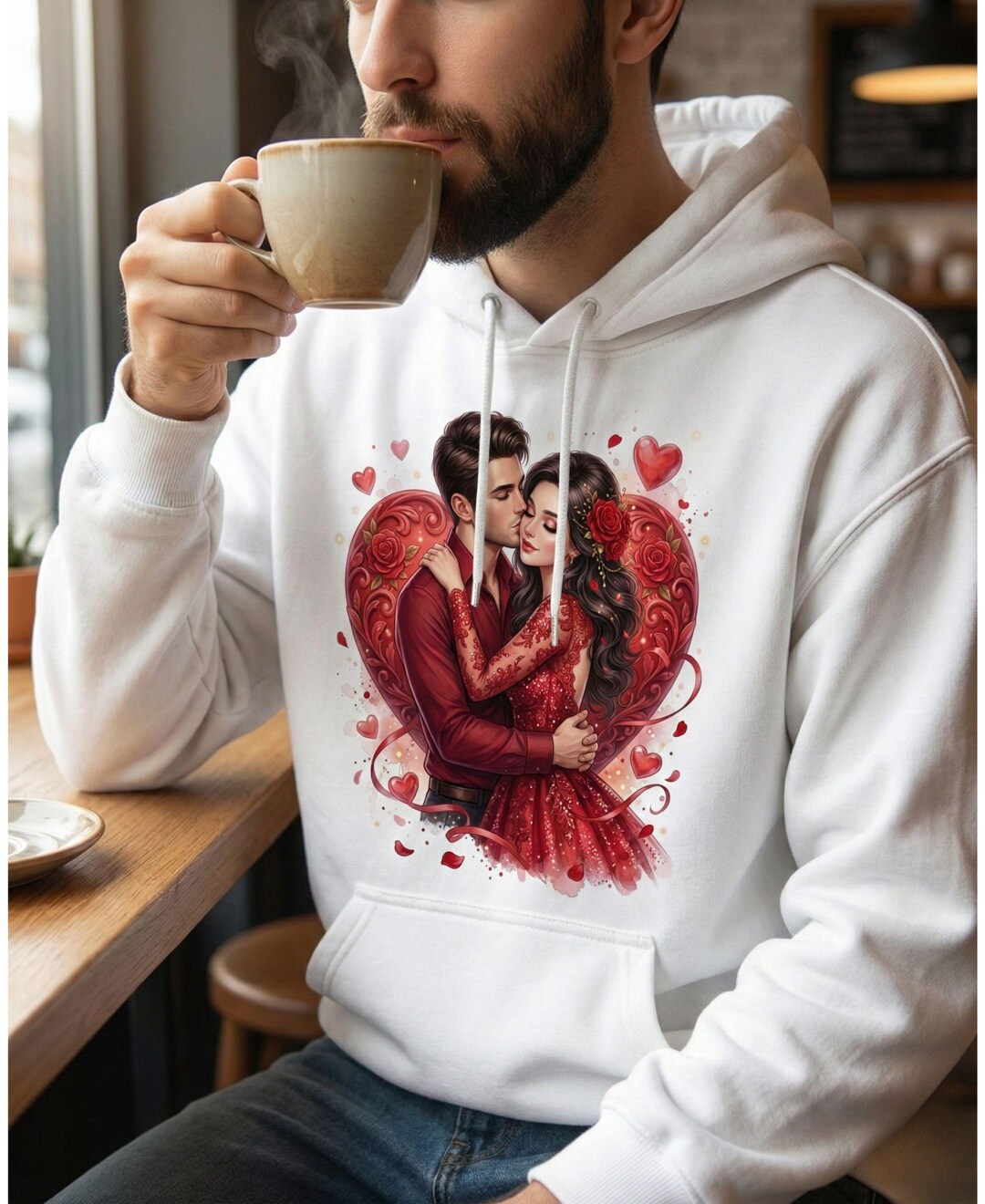 Romantic Couple Illustration Red Roses Heart | Valentine's Day Wall Art ...