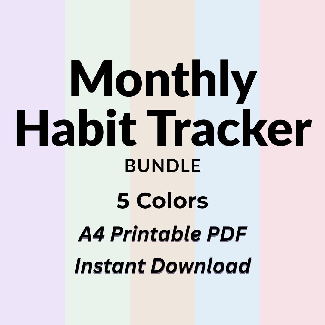 Monthly Habit Tracker Printable PDF Bundle 5 Colors - A4 Instant ...