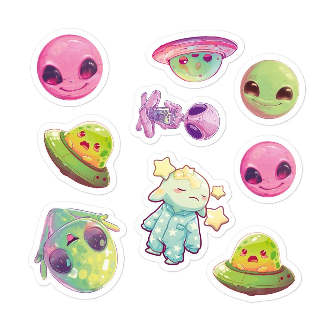 Kawaii Alien Stickers Pack – Funny Space Cartoon Emoji Stickers - Etsy