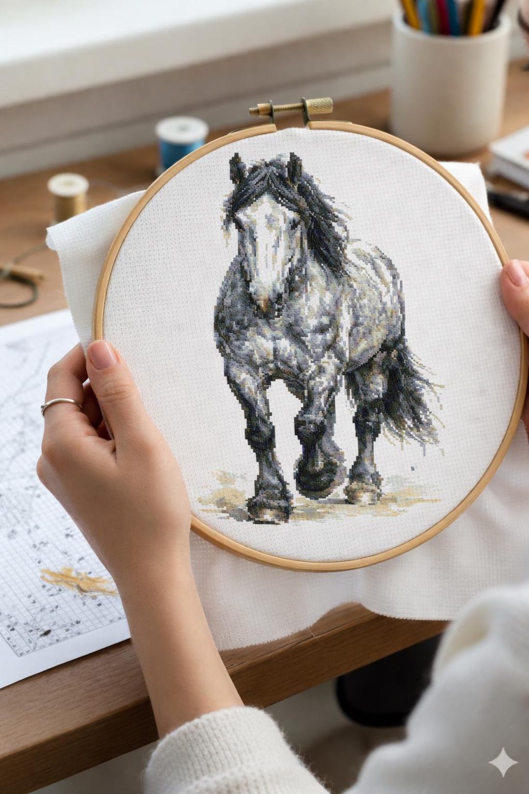 Percheron Horse Cross Stitch Pattern PDF, Draft Horse Portrait ...