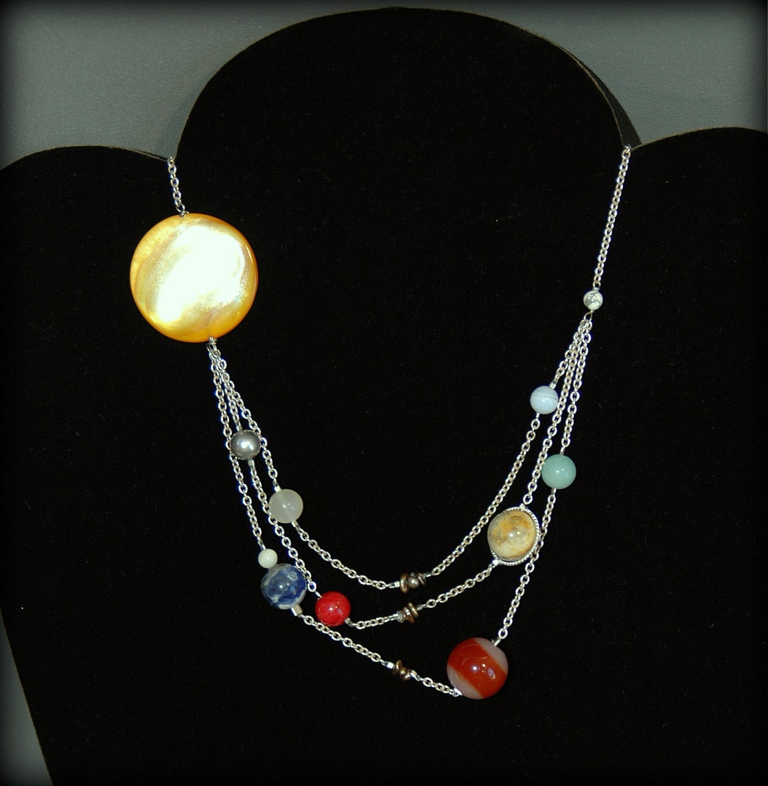 Solar System Necklace on Chain Sterling Silver, Silver Chain, Genuine ...
