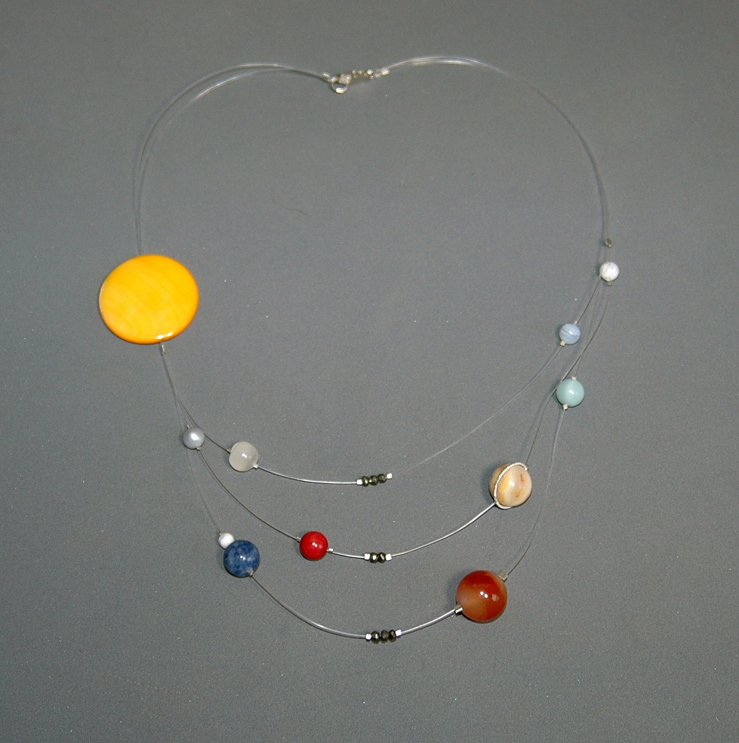 Solar System Floating Necklace - Sterling Silver, Genuine Stones - Etsy