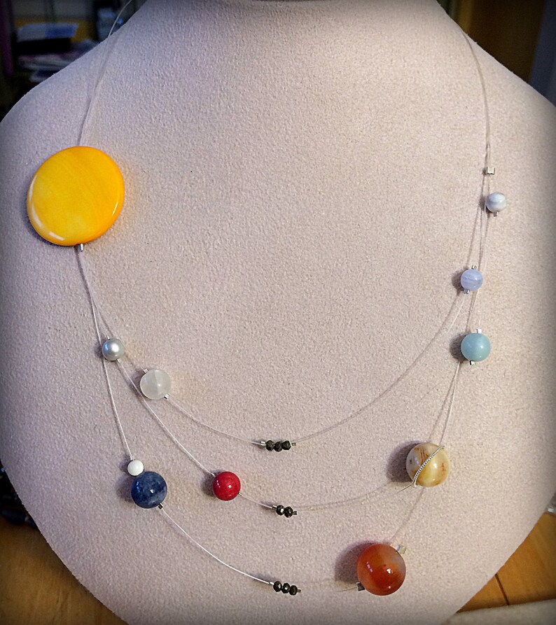 Solar System Floating Necklace - Sterling Silver, Genuine Stones - Etsy