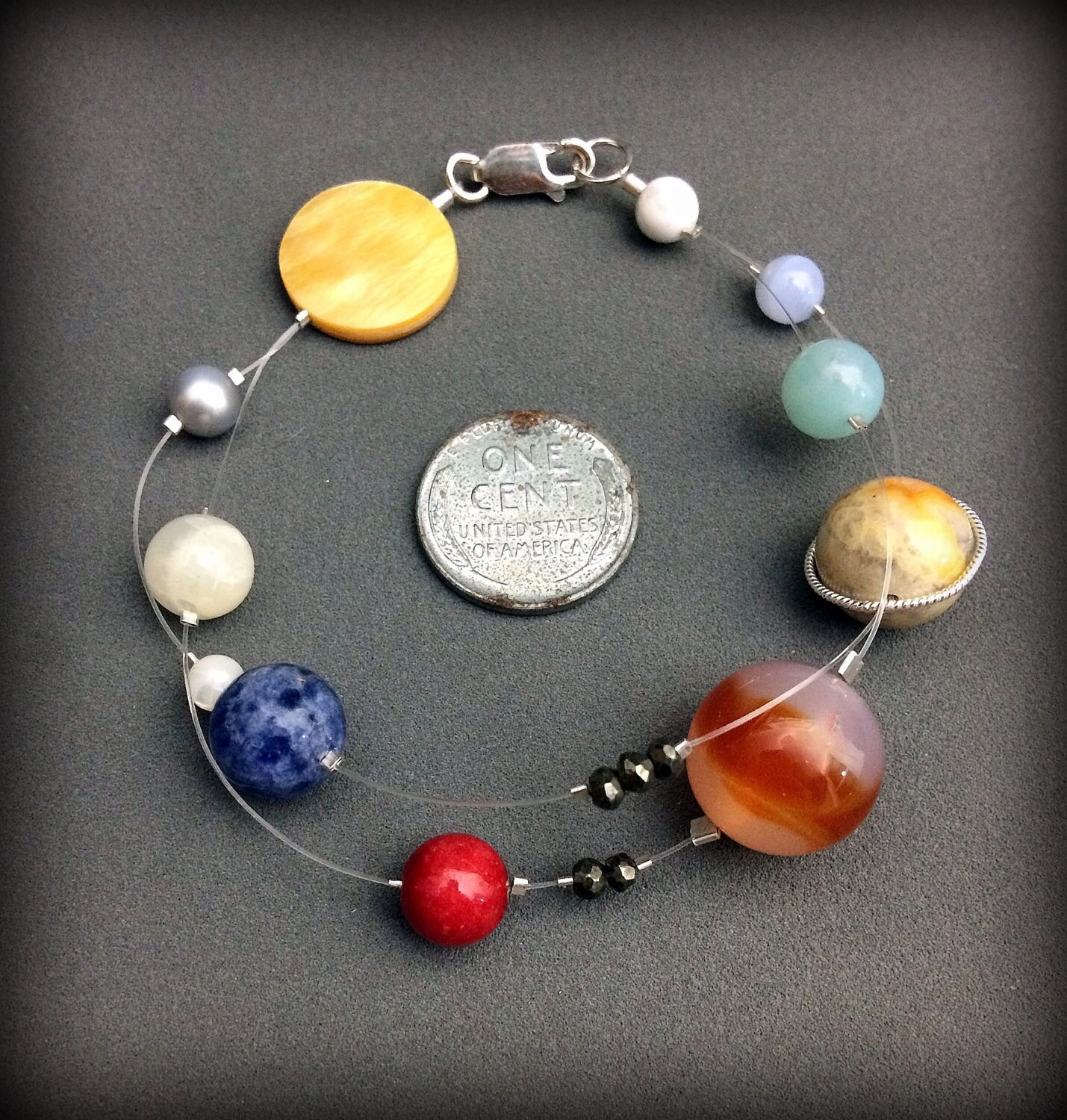 Solar System Floating Bracelet Sterling Silver, Genuine Stones Solar ...