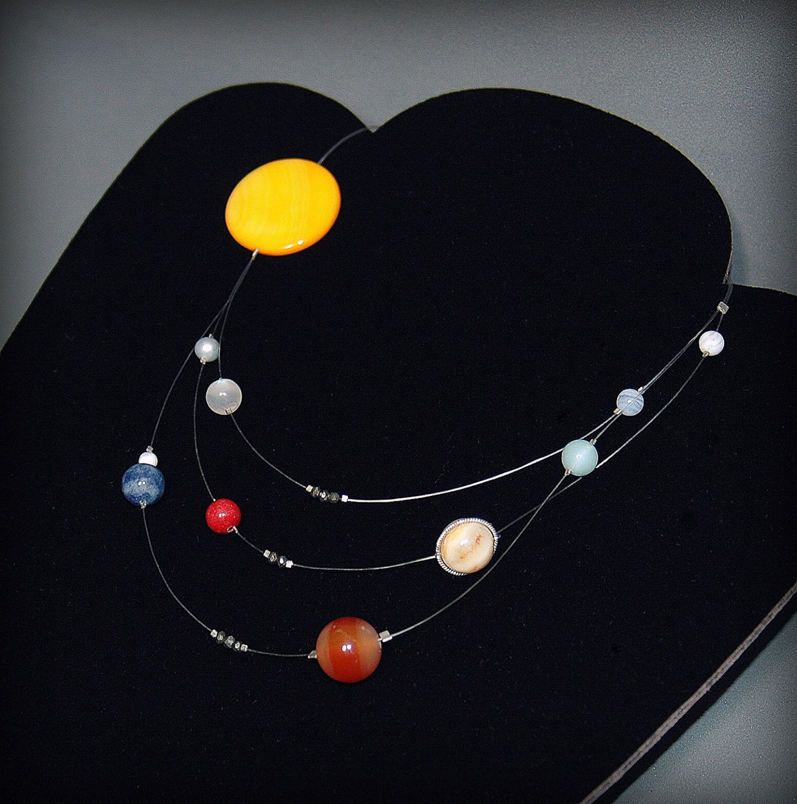 Solar System Floating Necklace - Sterling Silver, Genuine Stones - Etsy