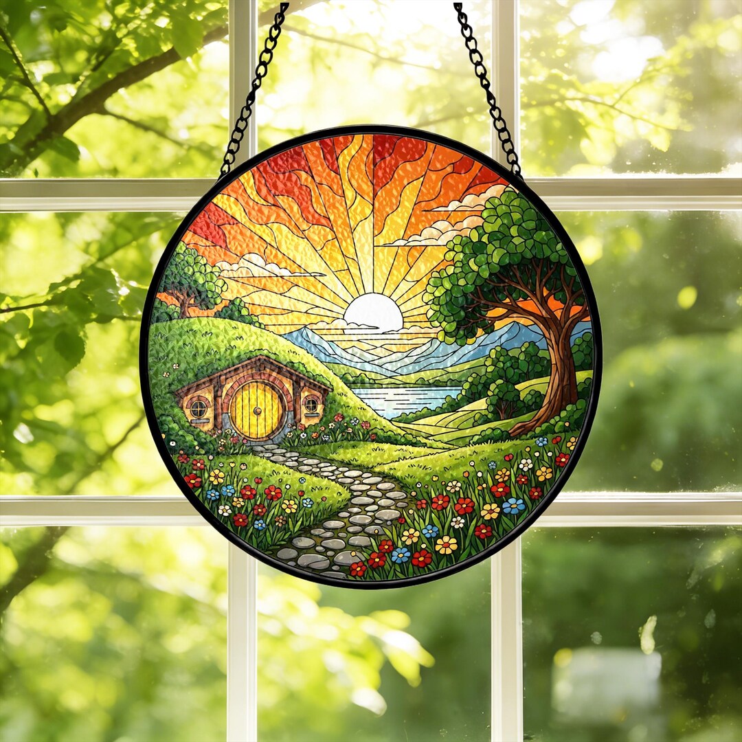 Hobbit Hole Stained Glass Suncatcher, Fantasy Cottage Window Decor ...