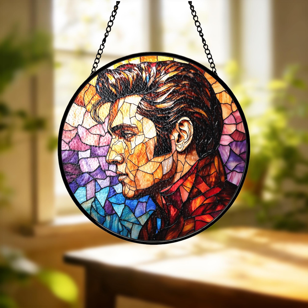 Elvis Presley Stained Glass Suncatcher, Rock N Roll Portrait, Music ...