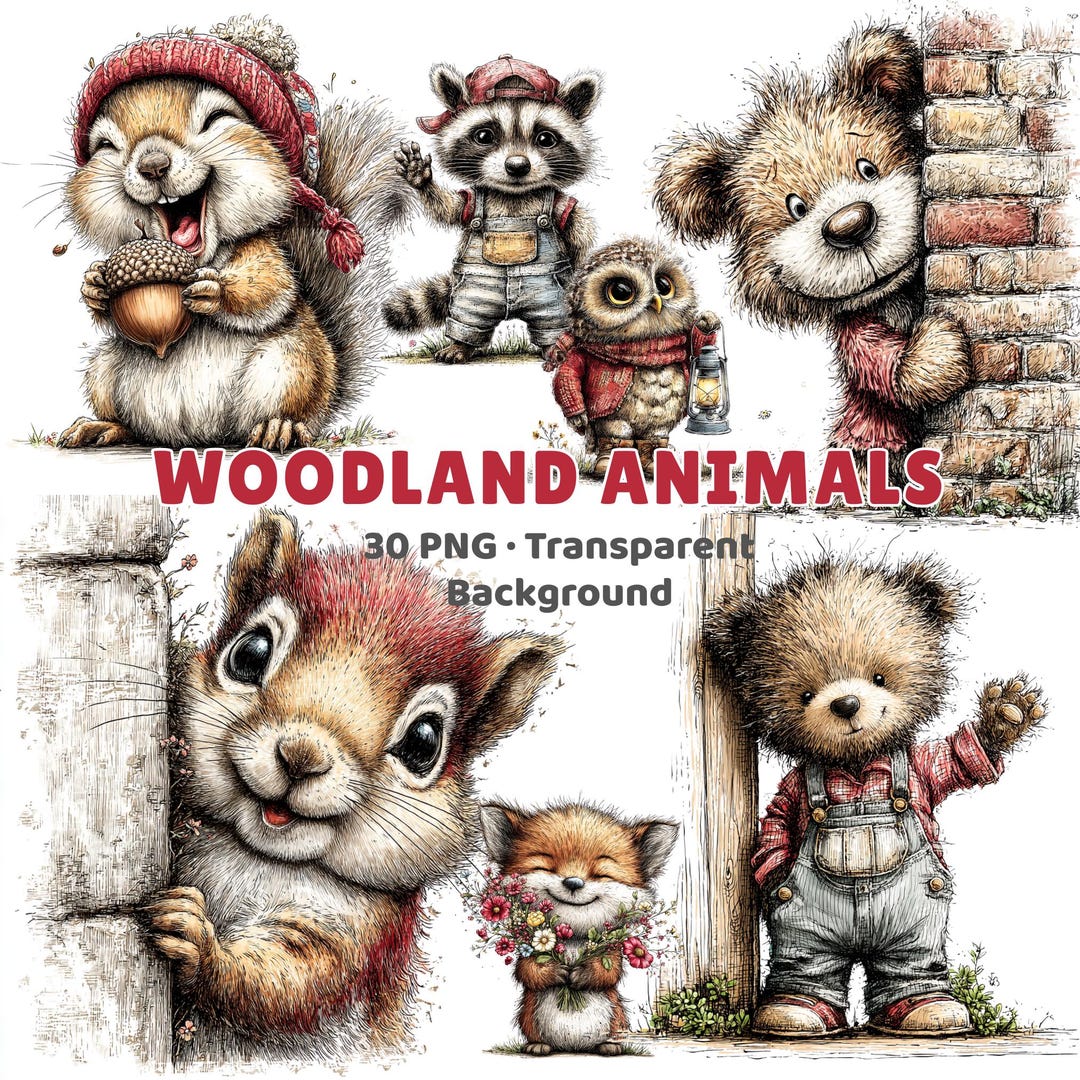Woodland Animals Clipart Bundle PNG Whimsical Nursery Forest Animals - Etsy