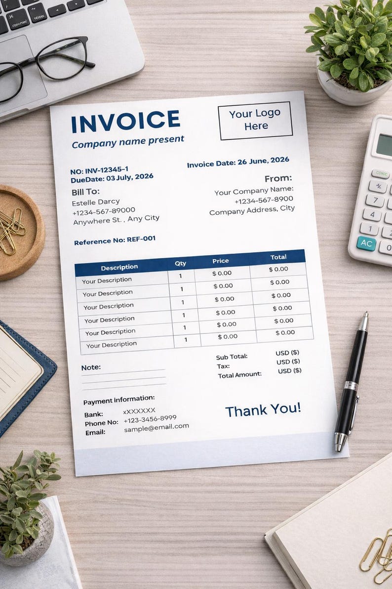 Blue Business Invoice Template | Editable Canva Design (digital ...