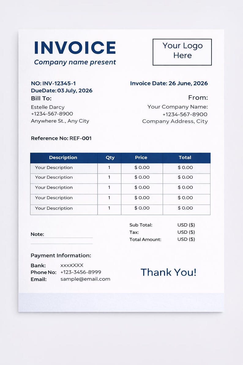 Blue Business Invoice Template | Editable Canva Design (digital ...