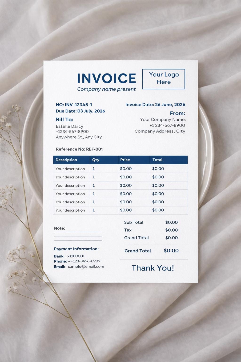 Blue Business Invoice Template | Editable Canva Design (digital ...