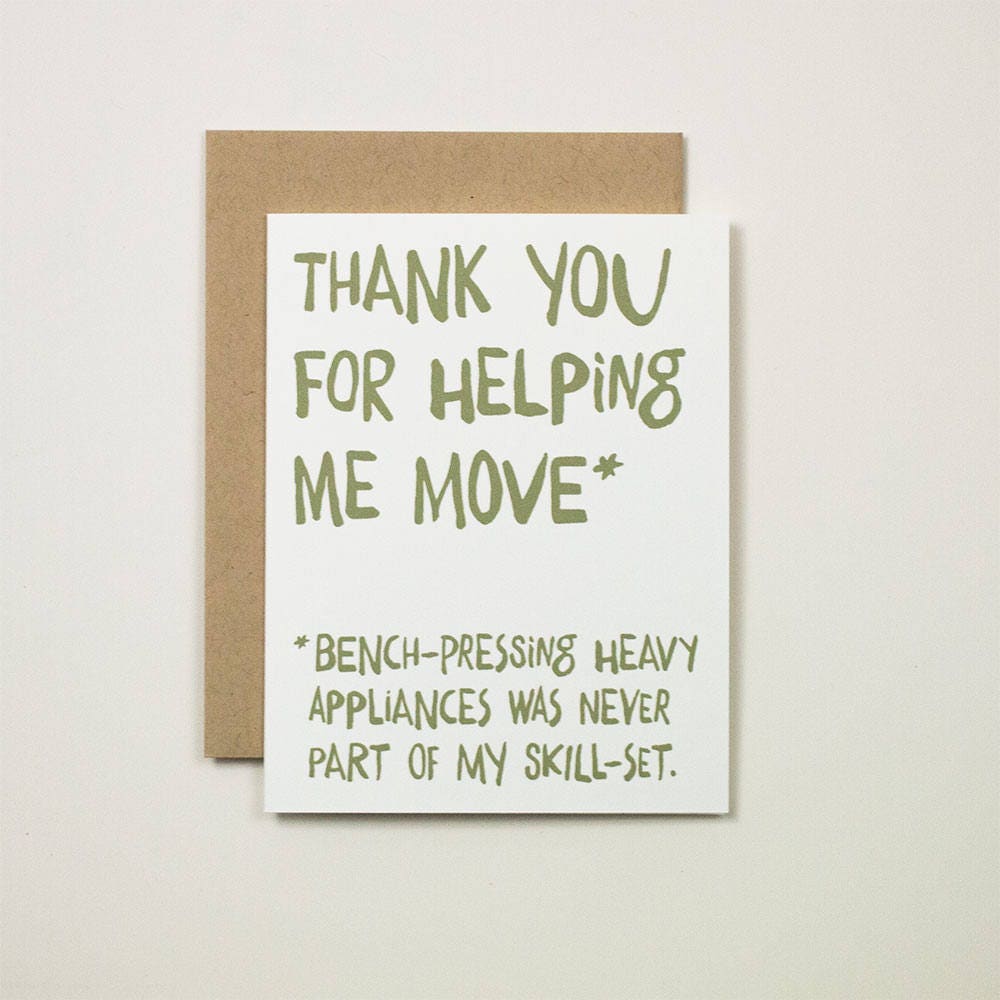 Thank You for Helping Me Move A2 Note Card Moving Thank You | Etsy
