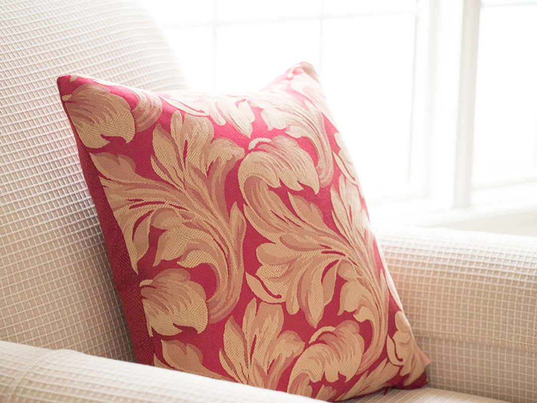 Ruby Red Baroque Pillow Cover: Jacquard Leaf Damask, 18x18 Brocade ...