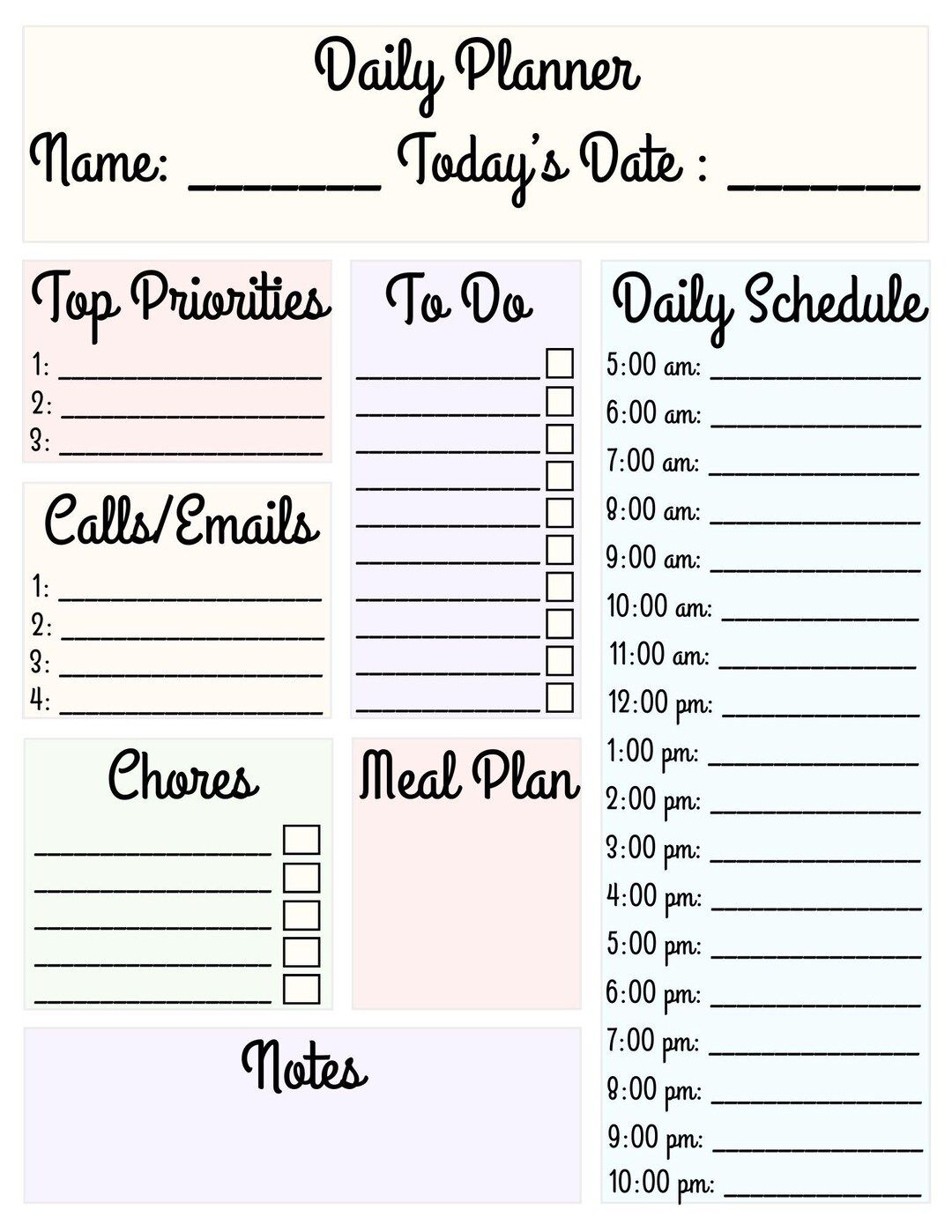Daily Planner Printable Whimsical | To-do List & Schedule | A4 US ...