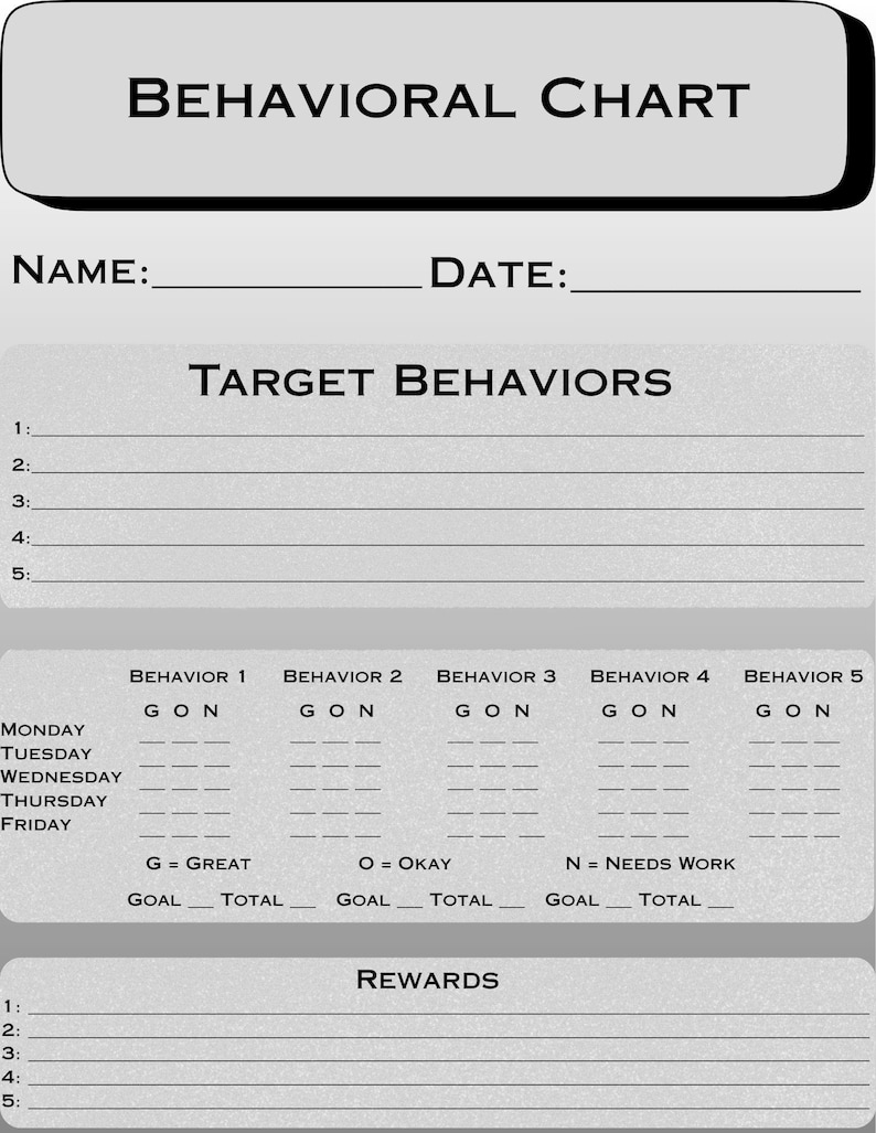 Behavioral Goals Chart Printable in Gradient | Minimalist Behavioral ...