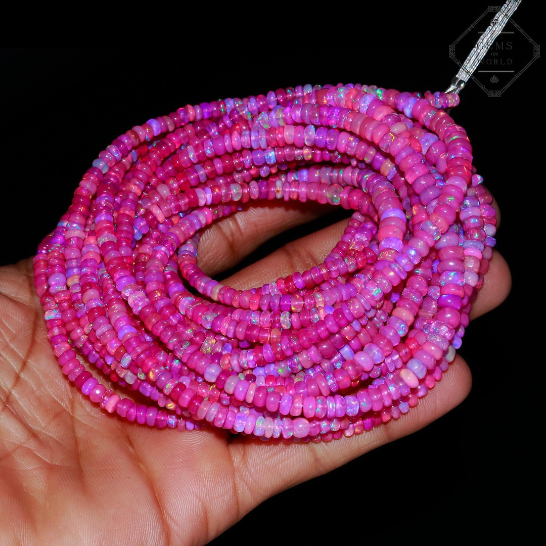 AAA Top Quality Hot Pink Ethiopian Opal Smooth Rondelle Beads, Multi ...
