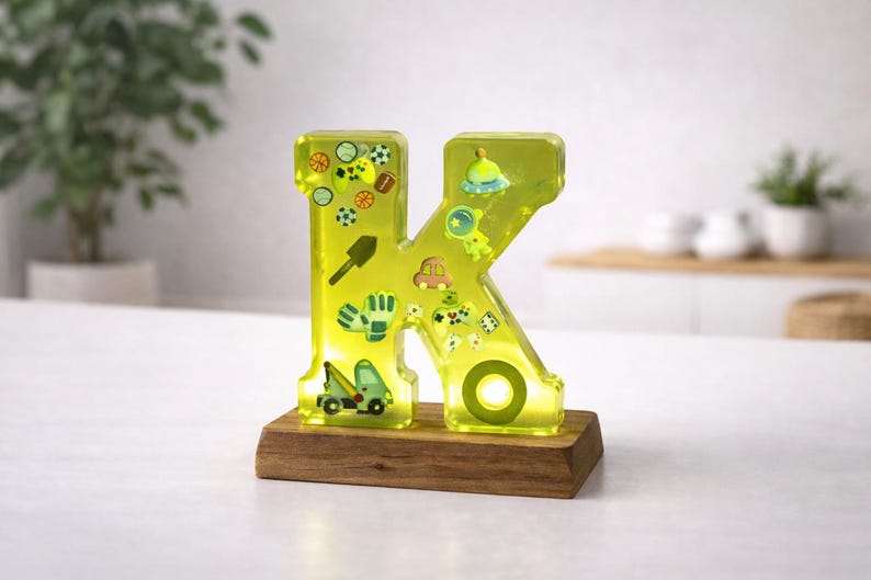 Personalised Epoxy Resin Letter for Kids - Handmade Initial With Wooden ...