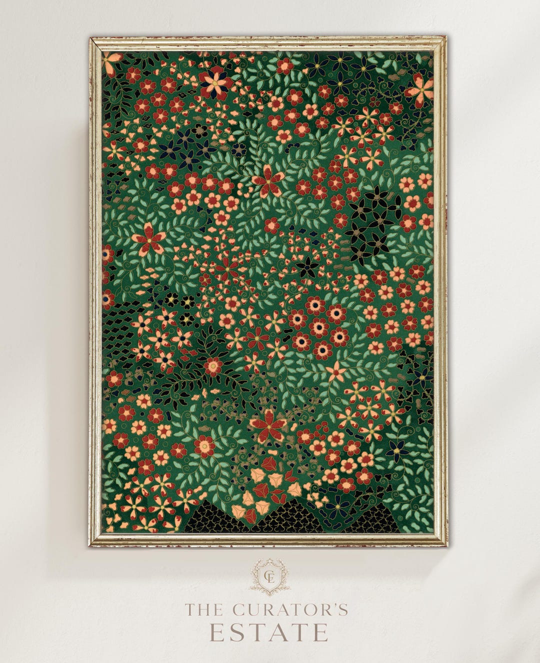 Asian Green Botanical Floral Pattern Motif Glicee Art Print Neutral ...