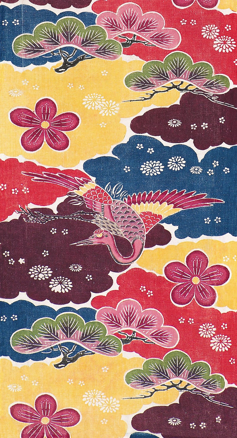 Asian Crane Birds Glicee Textile Art Print Neutral Moody Wall Home ...