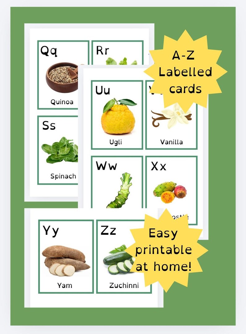 Fruit and Vegetable Flash Card Printable - Etsy
