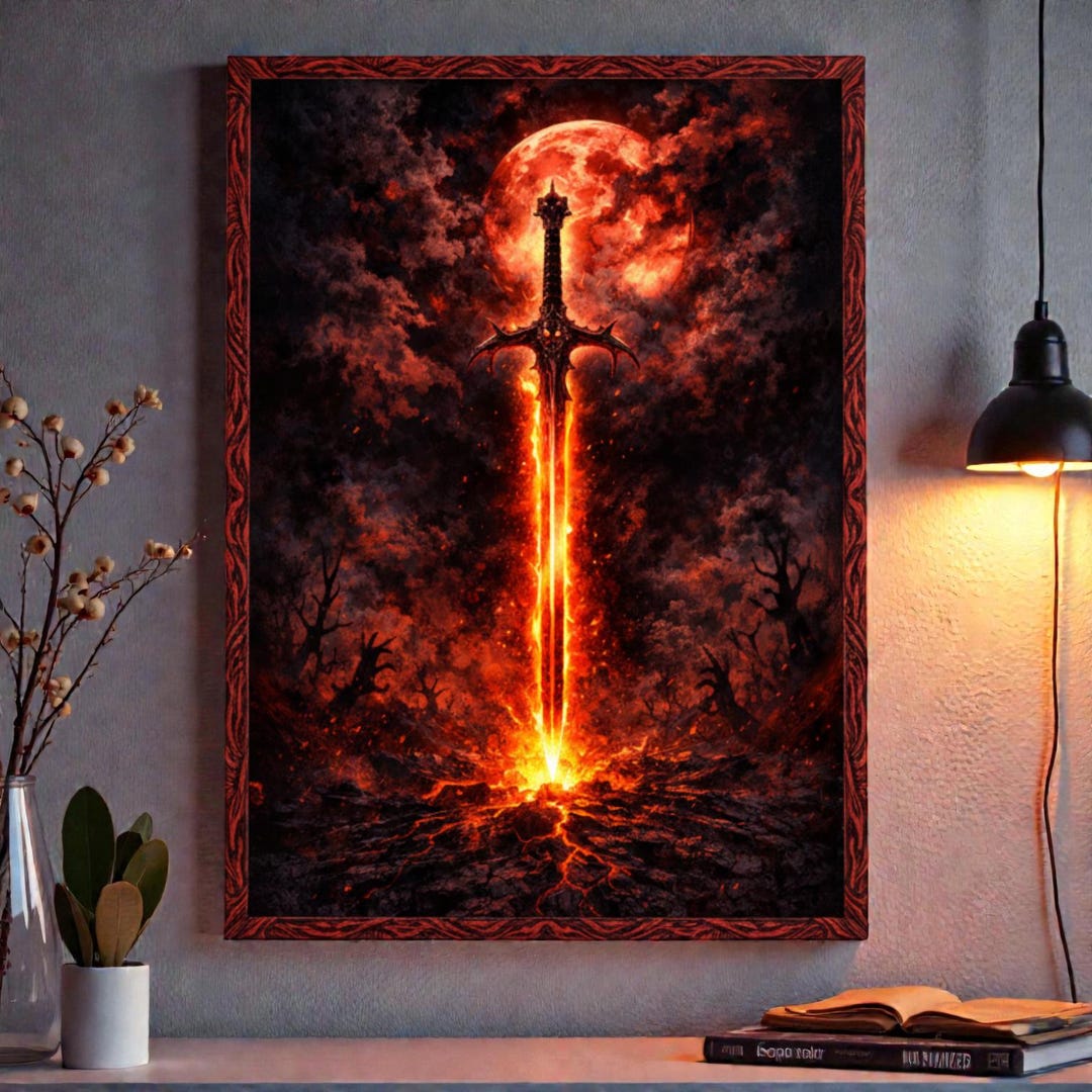 Fiery Sword in a Cursed Land Wall Art Printable - Instant Download - Etsy
