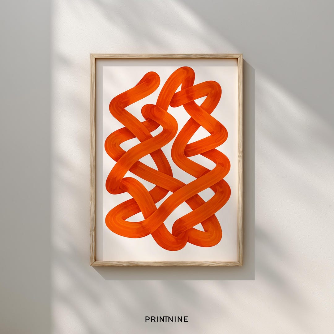 Printable Wall Art, Abstract Interwoven Forms, Bold Orange Minimalist ...