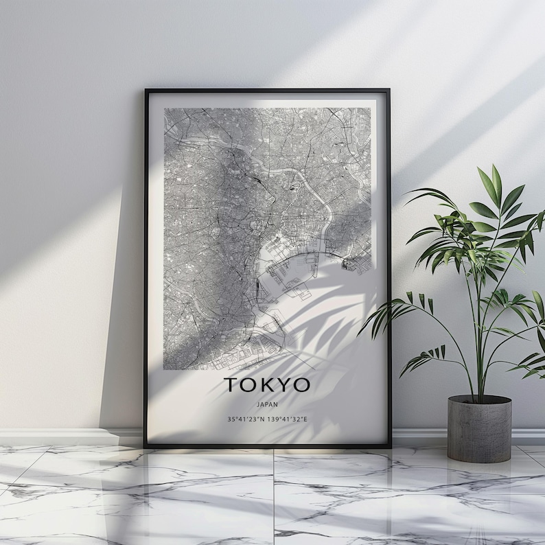 Tokyo Map Print, Minimalist Black White Poster, Modern Travel Wall Art ...