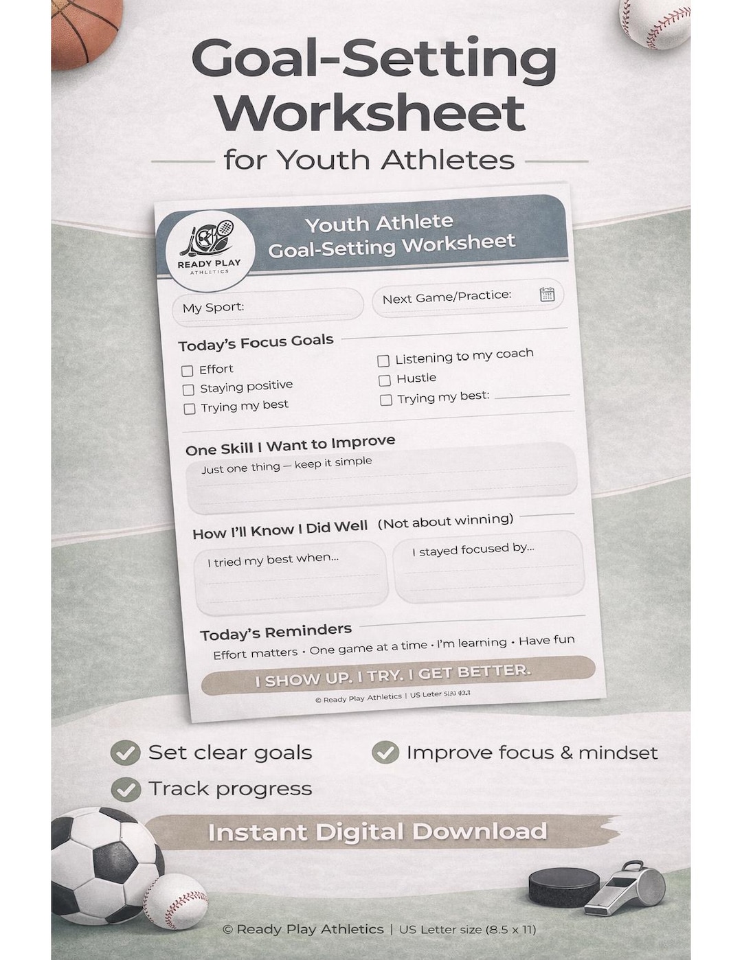 Youth Athlete Goal Setting Worksheet | Sports Goal Planner for Kids ...