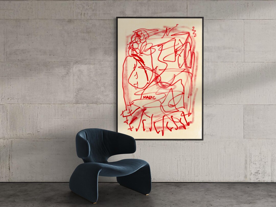 Red Minimalist Abstract Scribble Wall Art - Etsy