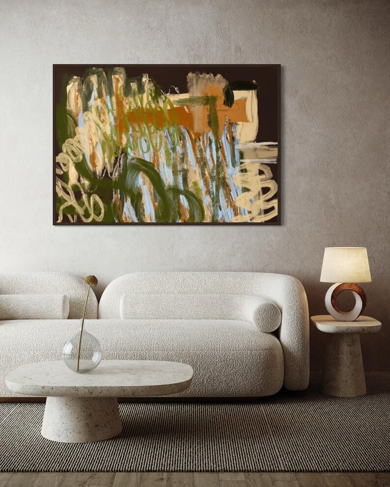 Large 70s Retro Earthy Tone Urban Expressionist Abstract Wall Art Print ...