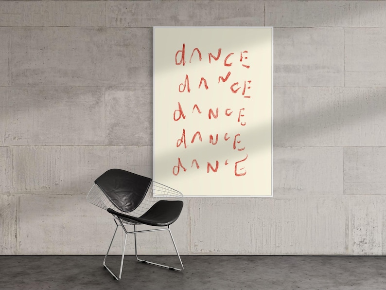 Red Dance Text Art Print, Minimalist Cream Typography Rave Party Poster ...