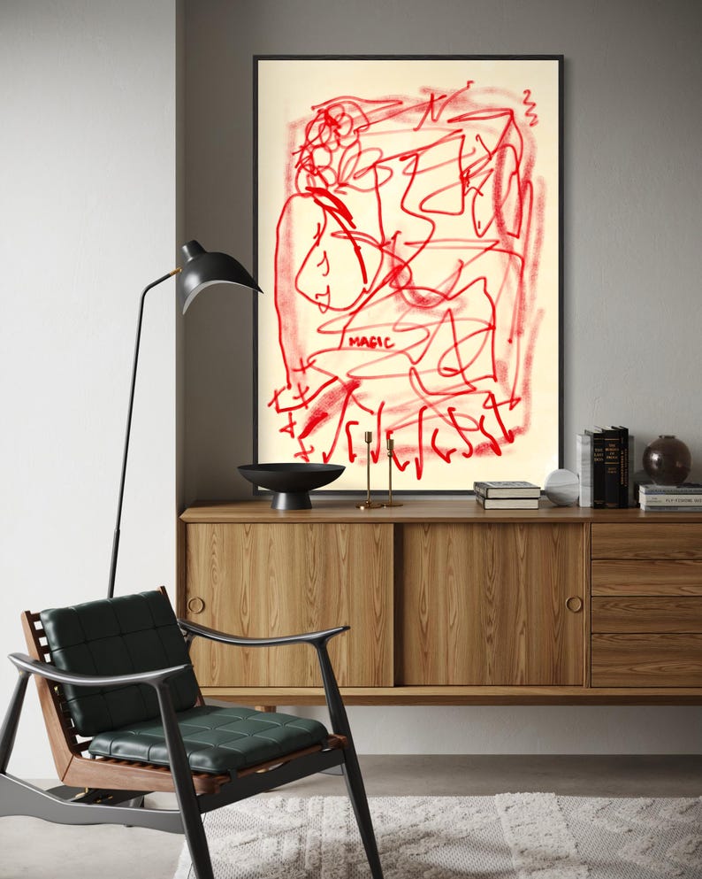 Red Minimalist Abstract Scribble Wall Art - Etsy