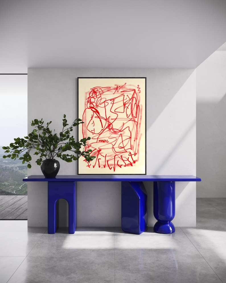 Red Minimalist Abstract Scribble Wall Art - Etsy