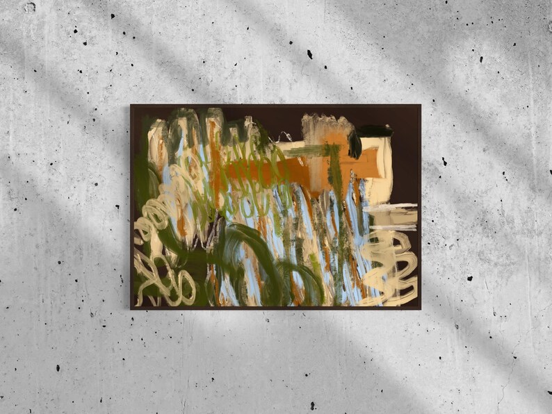 Large 70s Retro Earthy Tone Urban Expressionist Abstract Wall Art Print ...