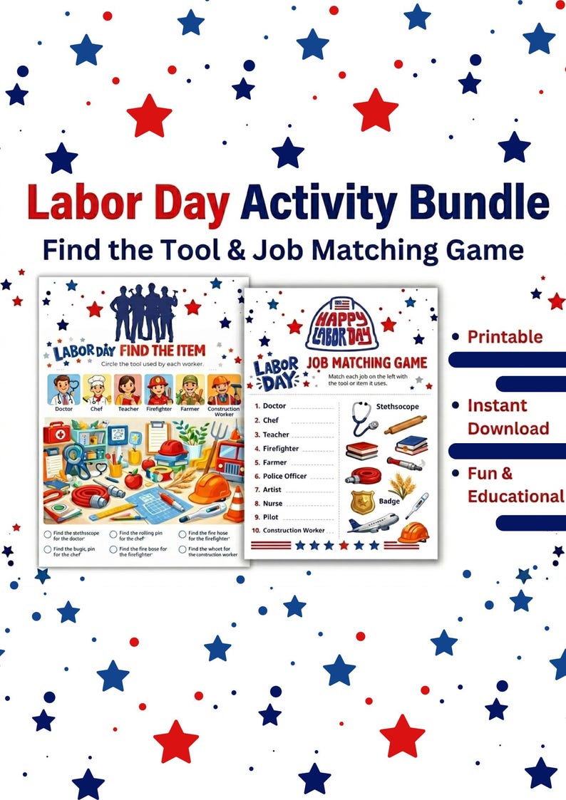 Labor Day Kids Activity Printable, Labor Day Game, Job Matching Game ...