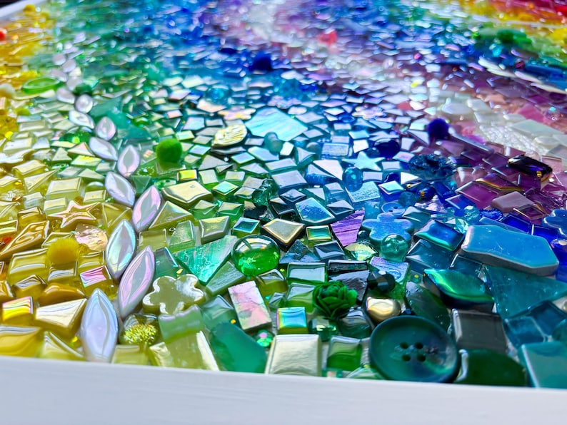 Large One of a Kind Rainbow Mosaic Wall Art 36”x24”, Handmade Glass ...