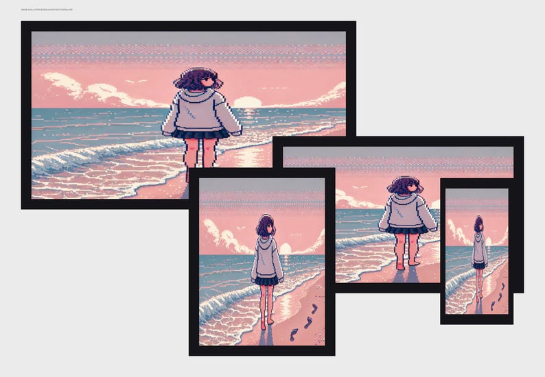 Lofi Pixel Beach Wallpapers 4K Style | Anime Sunset Couple Aesthetic ...