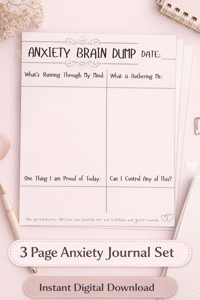 Anxiety Relief Journal | Brain Dump, Prompts, Mental Health (digital ...