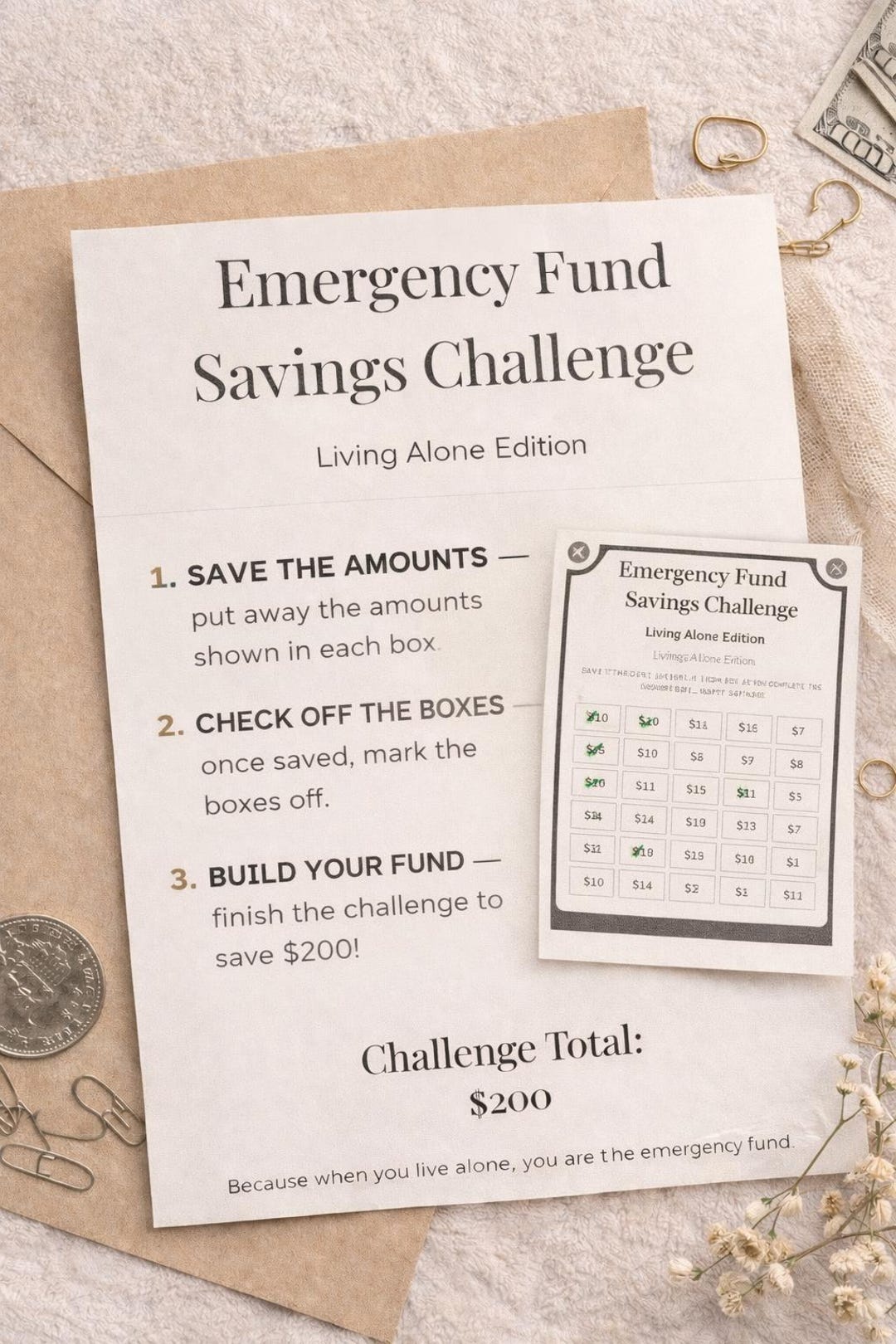 Emergency Fund Savings Challenge | Living Alone Edition, 200 Dollars ...