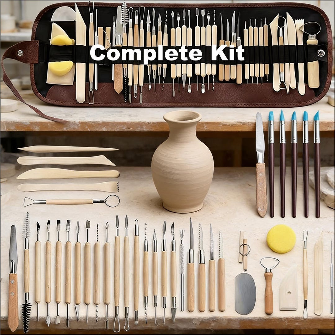 Professional 30-61 Pcs Pottery Tool Set With Canvas Roll Bag, Complete ...