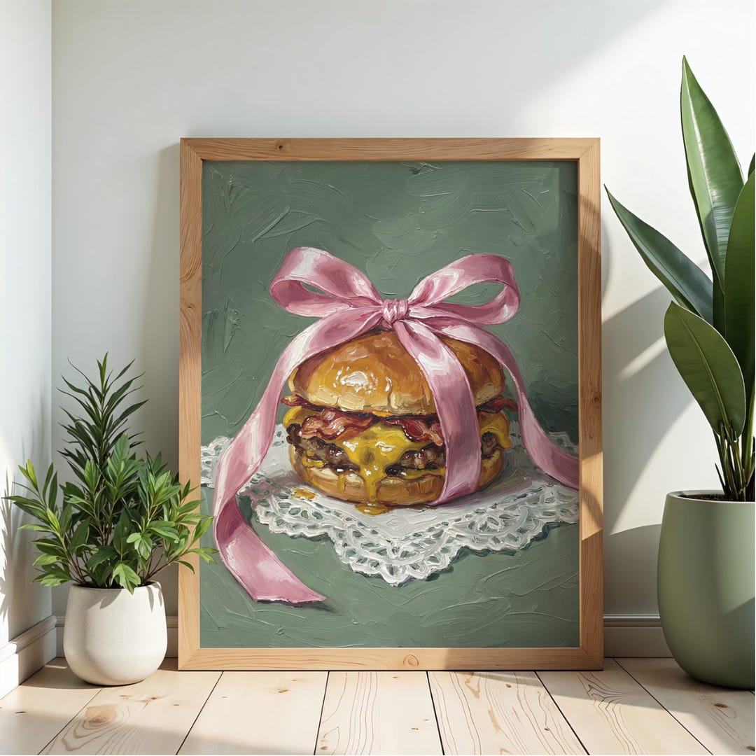 Coquette Burger Art, Pink Bow Food Print, Preppy Kitchen Decor, Girly ...