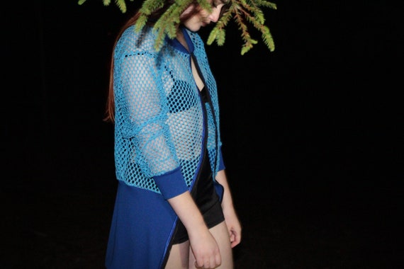 Blue Fishnet Top Sheer Mesh Zipper Jacket Long See Through - Etsy
