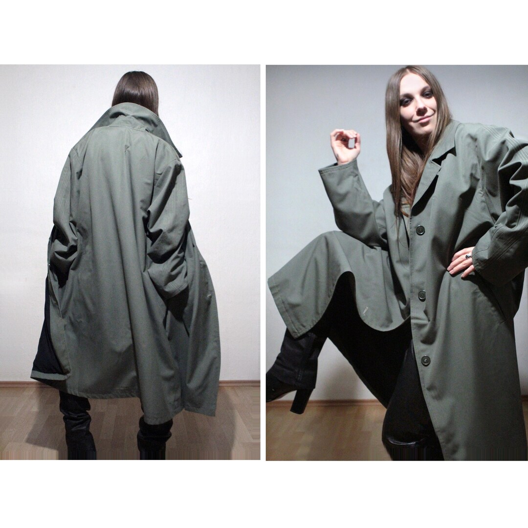 Trench Coat With Silk Lining / 70s Vintage Olive Green Long Coat PLUS ...
