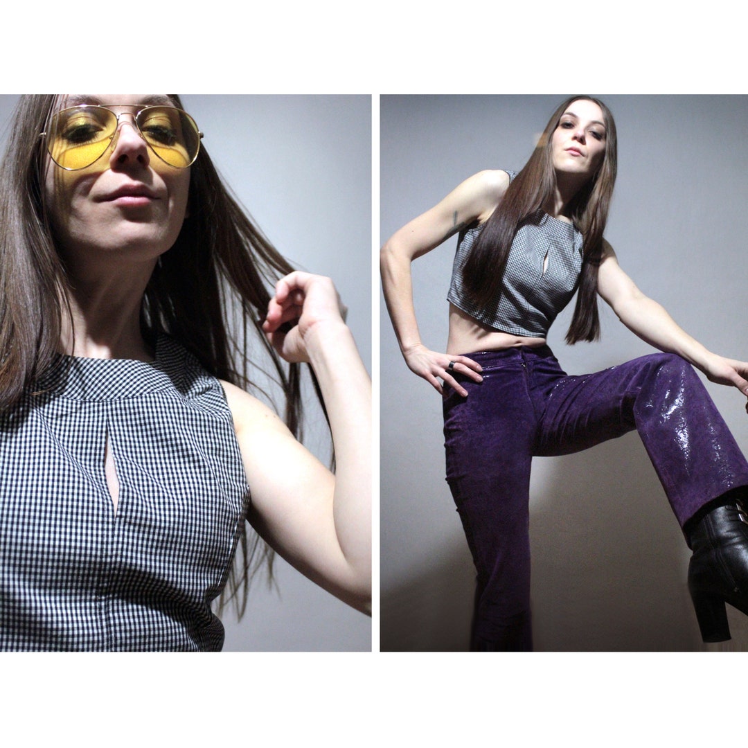 Checkered Crop Top / Black and White Keyhole Top / Peek a Boo Top - Etsy
