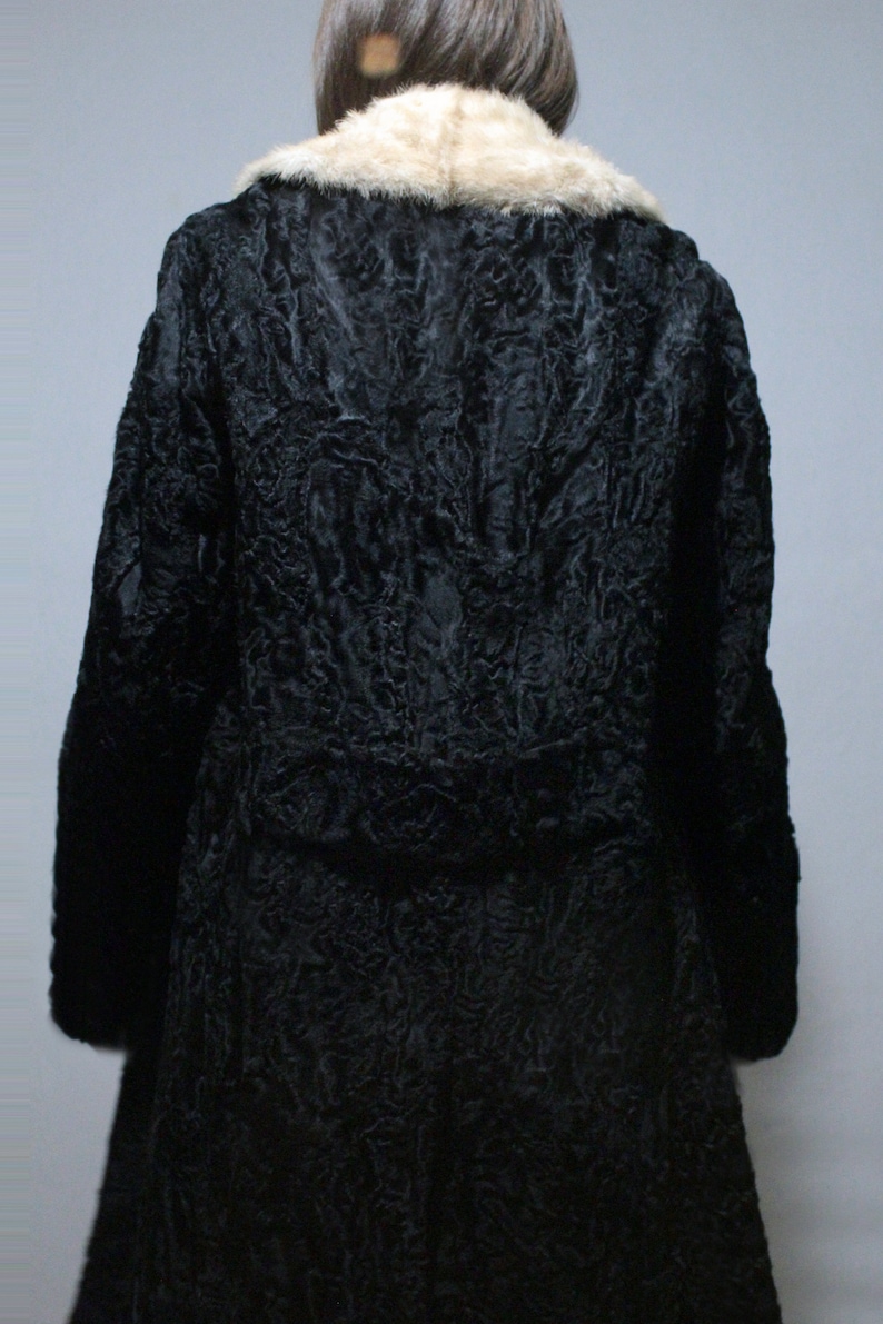 Karakul Sheepskin Coat / 60s Vintage Real Fur / Long Black Shearling ...