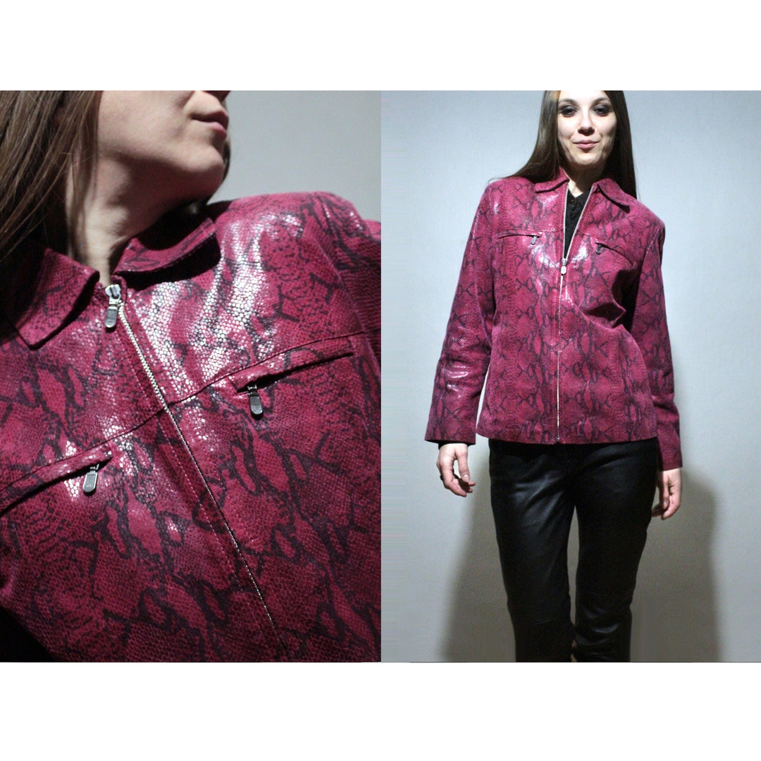 Pink Leather Jacket / 00s Vintage Snakeskin Jacket - Etsy