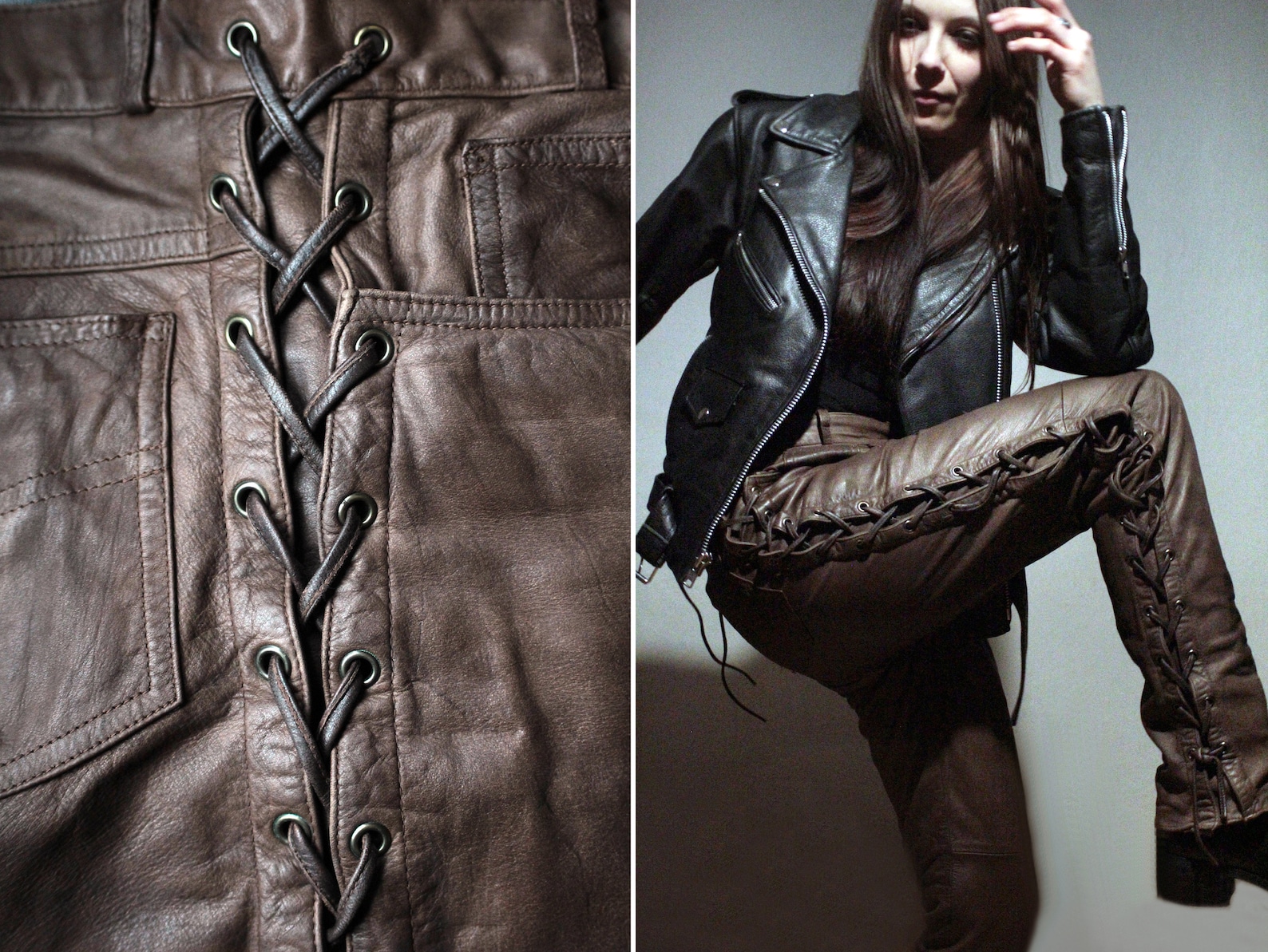 Lace up Leather Pants / Brown Leather Motorcycle Pants - Etsy